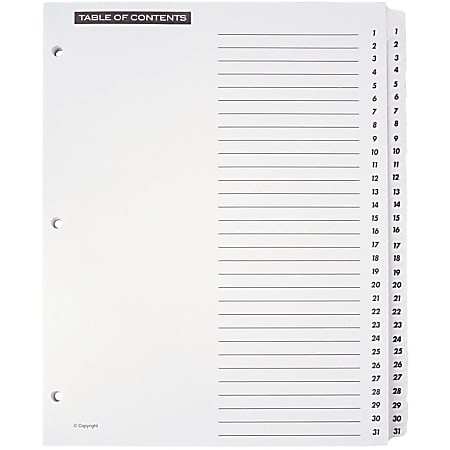 Office Depot Brand Table Of Contents Customizable Index With Preprinted ...