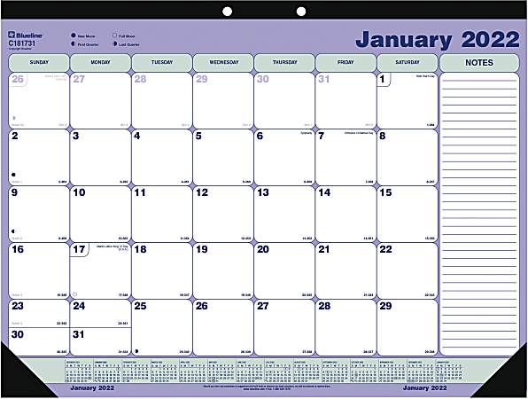 Blueline Monthly Desk Calendar 16 x 21 14 BlueGreen January To December ...