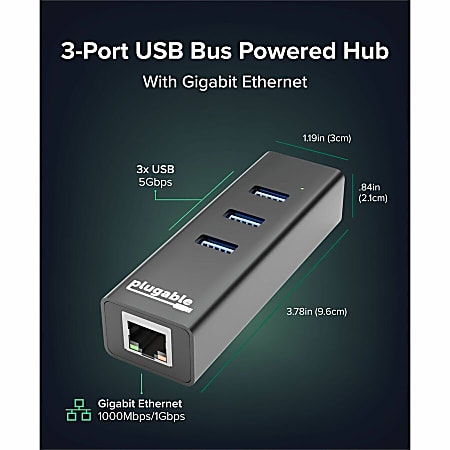 Plugable USB Hub with Ethernet 3 Ports - Office Depot
