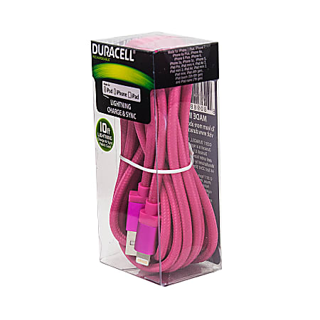 Duracell Fabric Lightning Cable 10 Pink LE2238 - Office Depot