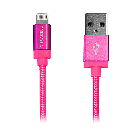Duracell Fabric Lightning Cable 10 Pink LE2238 - Office Depot