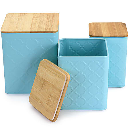 MegaChef 3 Piece Square Iron Canister Set Turquoise - Office Depot