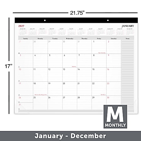 Office Depot Brand Monthly Desk Pad Calendar 21 34 x 17 White January ...