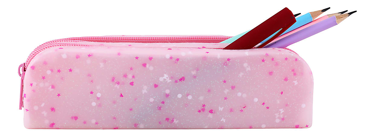 Office Depot Brand Silicone Pencil Pouch 2 38 x 7 78 Speckled Pink ...