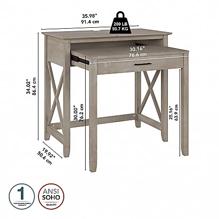 Bush Furniture Key West 36 W Pull Out Writing Desk Washed Gray Standard ...
