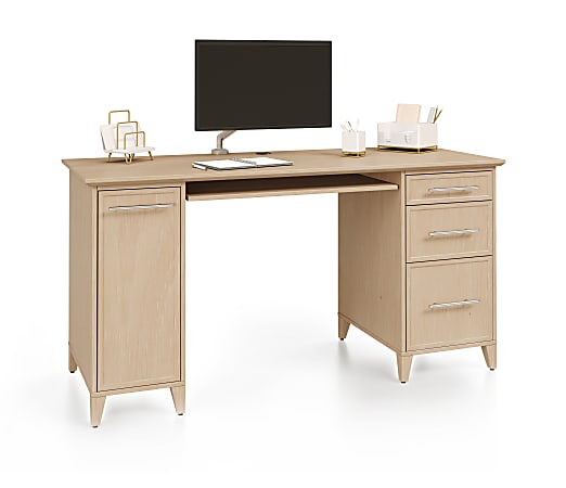 Realspace Koru 60 W Straight Computer Desk With Integrated Power Charging Natural Oak Office Depot
