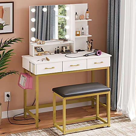 Bestier Vanity Desk Set With Cushioned Stool 53 716 H x 39 38 W x 18 ...