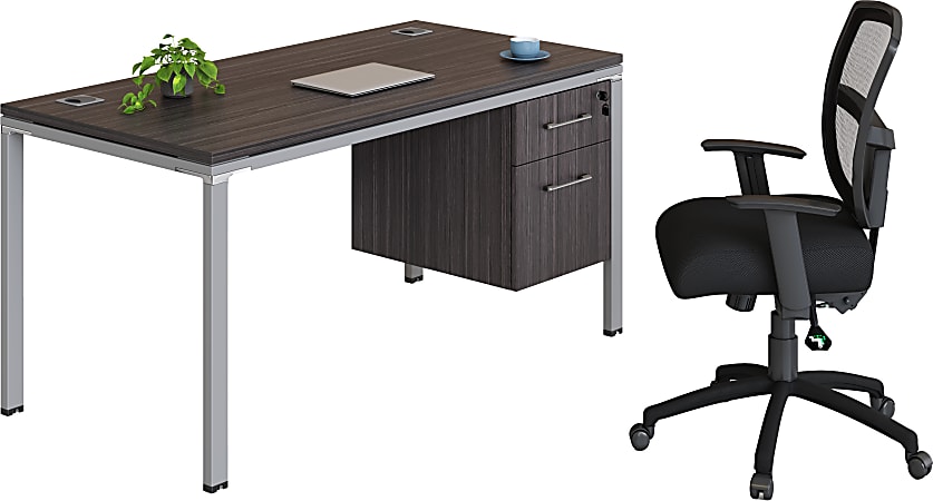 Boss Office Products Simple System Workstation Desk With Pedestal 48 x ...