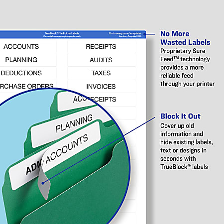 Avery TrueBlock Permanent InkjetLaser File Folder Labels 5166 916 x 3 ...