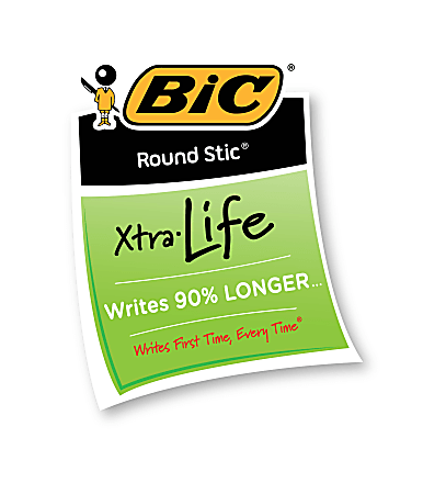 BIC Round Stic Ballpoint Pens Medium Point 1.0 mm Translucent Barrel ...