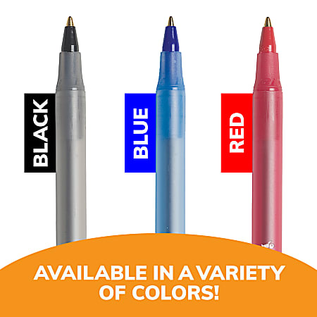BIC Round Stic Ballpoint Pens Medium Point 1.0 mm Translucent Barrel ...