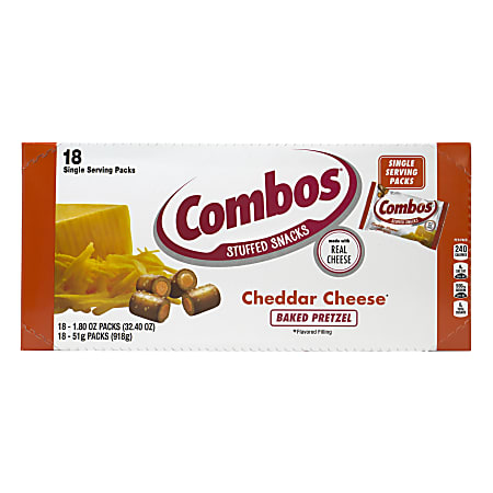 Combos Cheddar Cheese Pretzel Baked Snacks 1.8 Oz Box Of 18 Packs ...