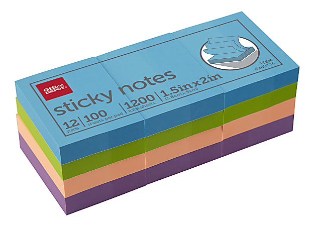 Office Depot Brand Sticky Notes 1 12 x 2 Assorted Neon Colors 100 ...