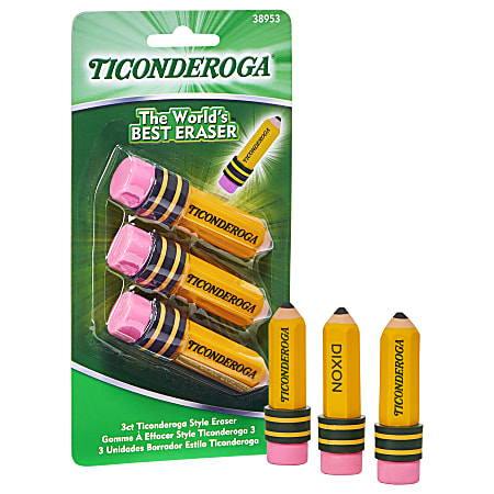 TICONDEROGA Erasers Pencil Shaped Yellow 3 ct 38953 - Office Depot