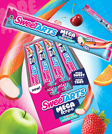 SweeTARTS Mega Ropes, Twisted Rainbow Punch, 1.32 Oz, 24 Ropes Per Box ...