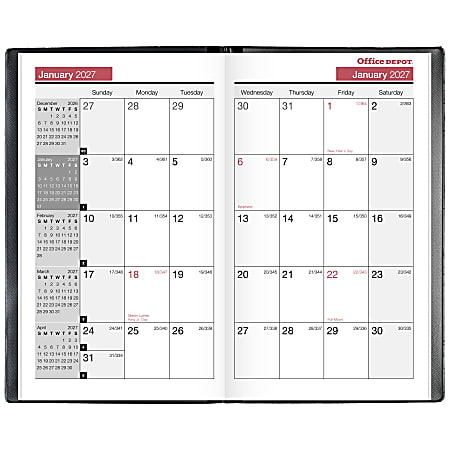 Office Depot Brand Monthly Planner 3 12 x 6 Black January 2027 to ...