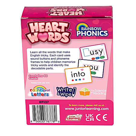 Junior Learning Rainbow Phonics Heart Word Cards With Common Exception ...