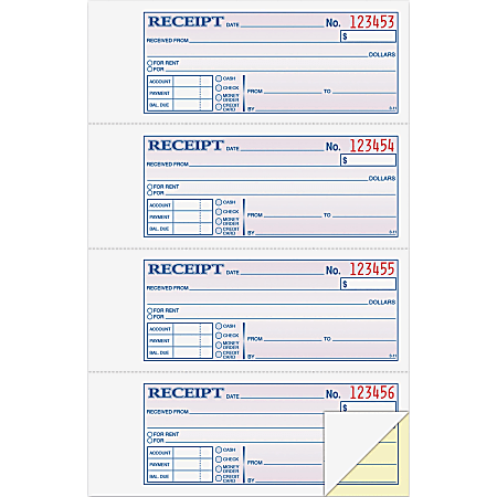 Adams Carbonless 2 Part MoneyRent Receipt Book 7 58 x 11 Book Of 200 ...