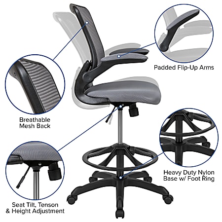 Flash Furniture Mid Back Mesh Ergonomic Drafting Chair with Adjustable ...