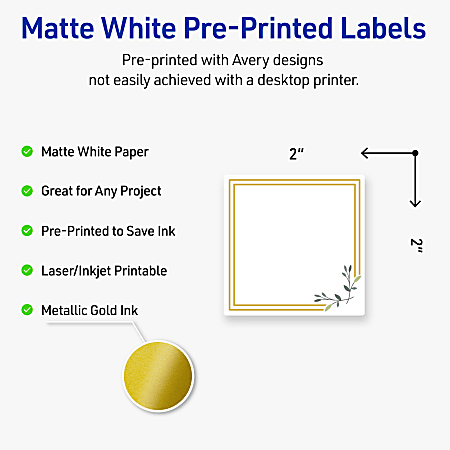 Avery Print To The Edge Labels Sure Feed S00 DMS PRWMP10 2 x 2 Matte ...