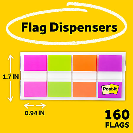 Post it Flags .94 in. x 1.7 in. 8 Dispensers 20 FlagsDispenser Assorted ...