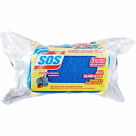 S.O.S All Surface Scrubber Sponge 5.3 H x 3 W x 0.9 D 3 Pack 1344 ...