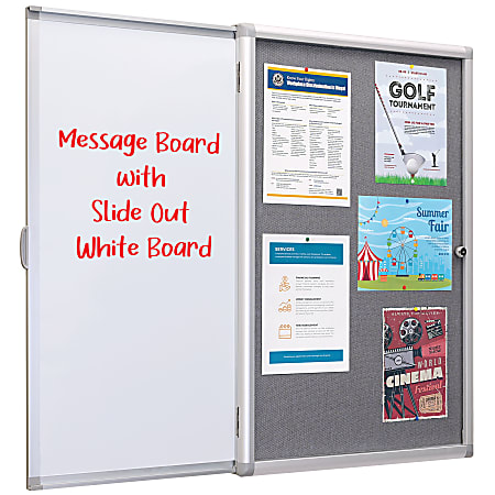 Excello Wall Mounted Enclosed Sliding Magnetic Dry Erase Cork Bulletin ...