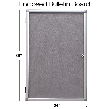 Excello Wall Mounted Enclosed Sliding Magnetic Dry Erase Cork Bulletin ...