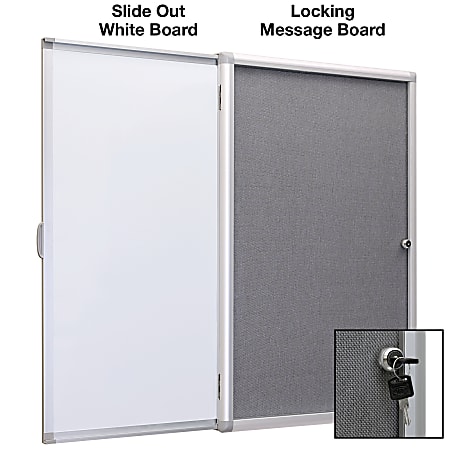 Excello Wall Mounted Enclosed Sliding Magnetic Dry Erase Cork Bulletin ...