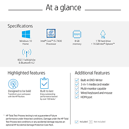 HP Pavilion Desktop PC, 7th Gen Intel® Core™ i5, 8GB Memory/16GB Intel ...