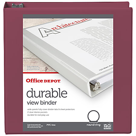 Office Depot 3 Ring Durable View Binder 2 Round Ring Berry Plum ...
