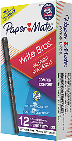 Paper Mate® Write Bros Grip Ballpoint Pens, Medium Point, 1.0 mm, Black ...