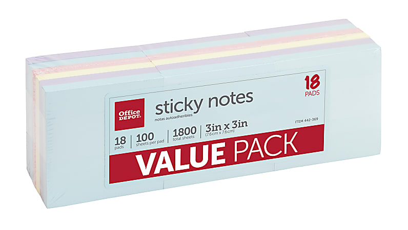 Office Depot Brand Sticky Notes Value Pack 3 x 3 Assorted Pastel Colors ...