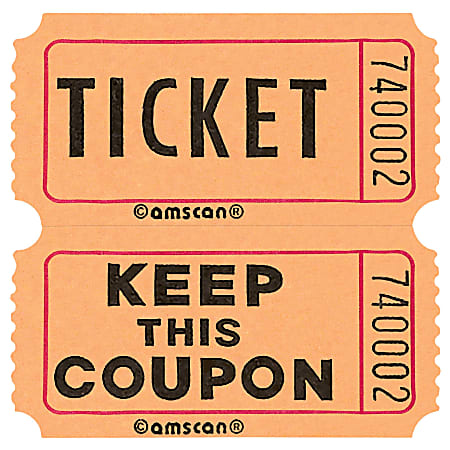 Amscan Double Ticket Roll 6 12 H x 6 12 W x 2 D Orange 2000 Tickets Per ...