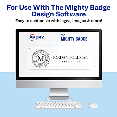 Avery The Mighty Badge Magnetic Badges For Inkjet Printers 1 x 3 Silver ...