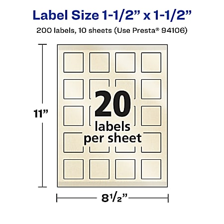 Avery Pearlized Permanent Labels With Sure Feed 94106 PIP10 Square 1 12 ...