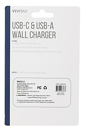 Vivitar USB C And USB A Wall Charger Black NIL6004 BLK STK 24 - Office ...