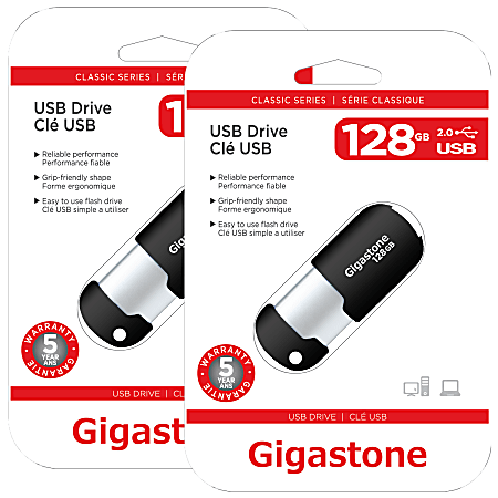 Dane-Elec Gigastone USB 2.0 Flash Drive, 128GB, Black/Silver