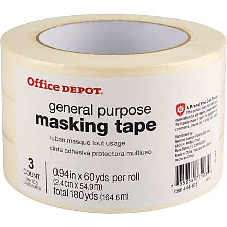 Office Depot Brand General Purpose Masking Tape 0.94 x 60 Yd. Pack Of 3 ...