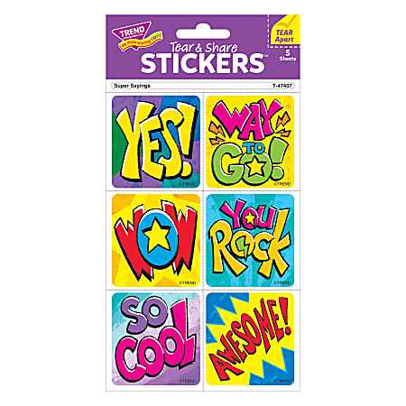 Trend Tear Share Stickers Super Sayings 30 Stickers Per Pack Set Of 6 ...