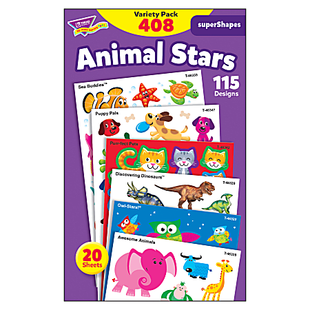 Trend superShapes Stickers Animal Stars 408 Stickers Per Pack Set Of 3 ...