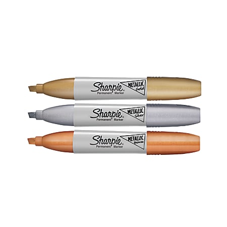 Sharpie Metallic Chisel Tip Permanent Markers Gray Barrels Assorted Ink ...