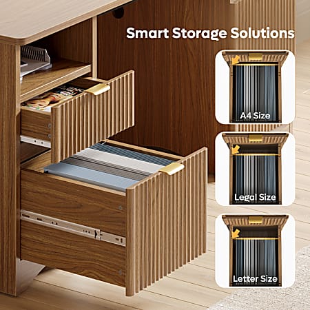 Bestier 60 W Fluted Executive Desk With DrawersCabinet Brown Oak ...
