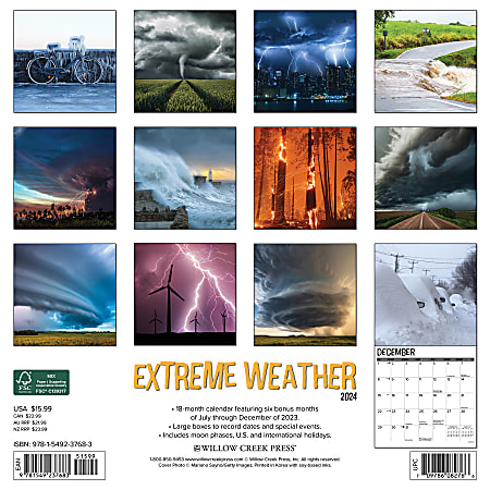 2024 Willow Creek Press Scenic Monthly Wall Calendar 12 x 12 Extreme Weather January To December ...