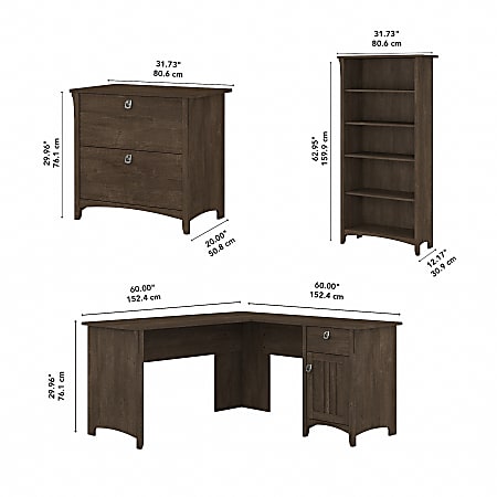 Bush Business Furniture Salinas 60 W L Shaped Corner Desk With Lateral File Cabinet And 5 Shelf Bookcase Ash Brown Standard Delivery Office Depot