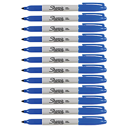 Sharpie Permanent Fine Point Markers Blue Pack Of 12 Markers - Office Depot