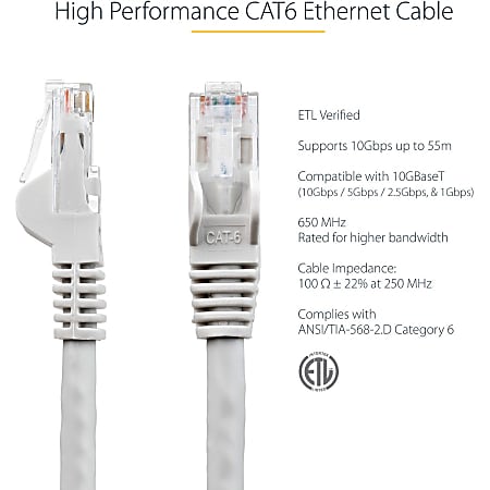 StarTech.com 75ft CAT6 Ethernet Cable Gray Snagless Gigabit CAT 6 Wire ...