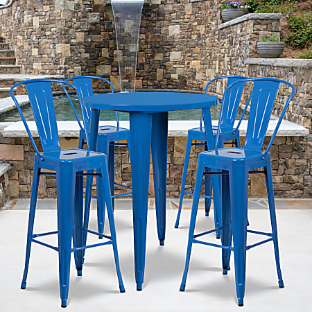 Flash Furniture Commercial Grade Round Metal Bar Table Set With 4 Caf ...