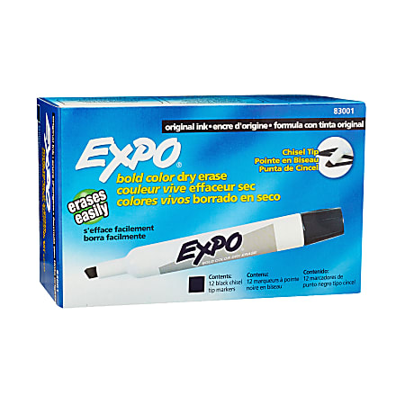 EXPO Chisel Tip Dry Erase Markers Black Pack Of 12 - ODP Business Solutions