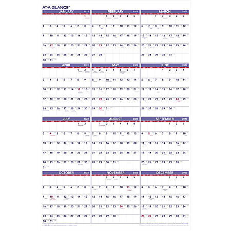 AT A GLANCE Yearly Wall Calendar 24 x 36 January To December 2022 ...